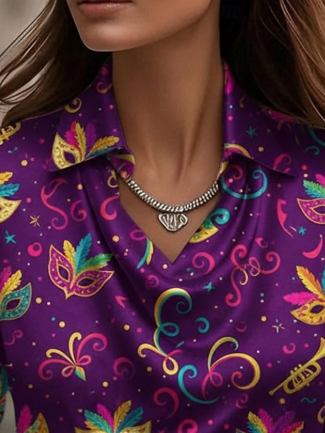 Carnival Women's Shirt Graphic Vintage Casual Long Sleeve Cowl Neck ...