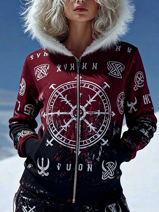 Women's Viking Zip Up Hoodies Graphic Vintage Casual Long Sleeve Hooded ...