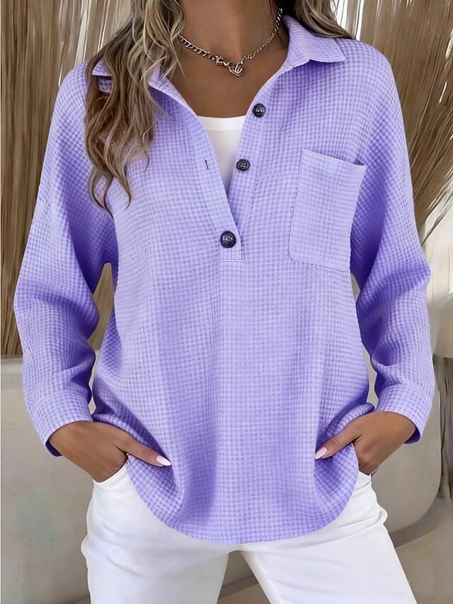 Women's Pullover Sweatshirt Plain Casual Long Sleeve Lapel Regular Tops ...