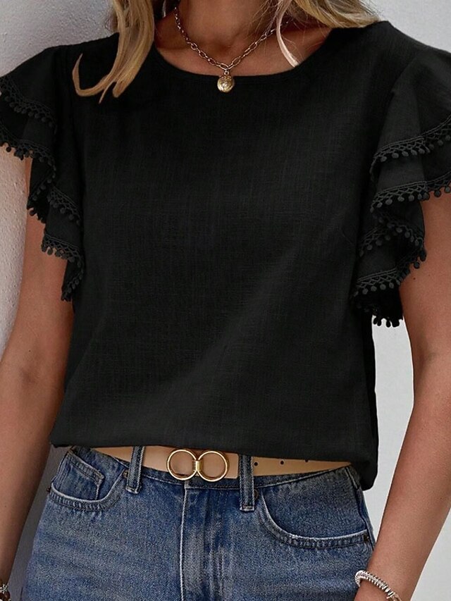 Women's Blouse Plain Vintage Stylish Short Sleeve Crew Neck Regular ...