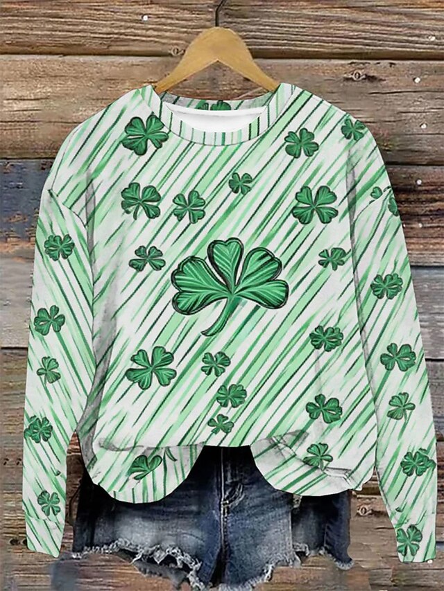 Women's Pullover Sweatshirt Graphic Shamrock Casual Long Sleeve Crew ...