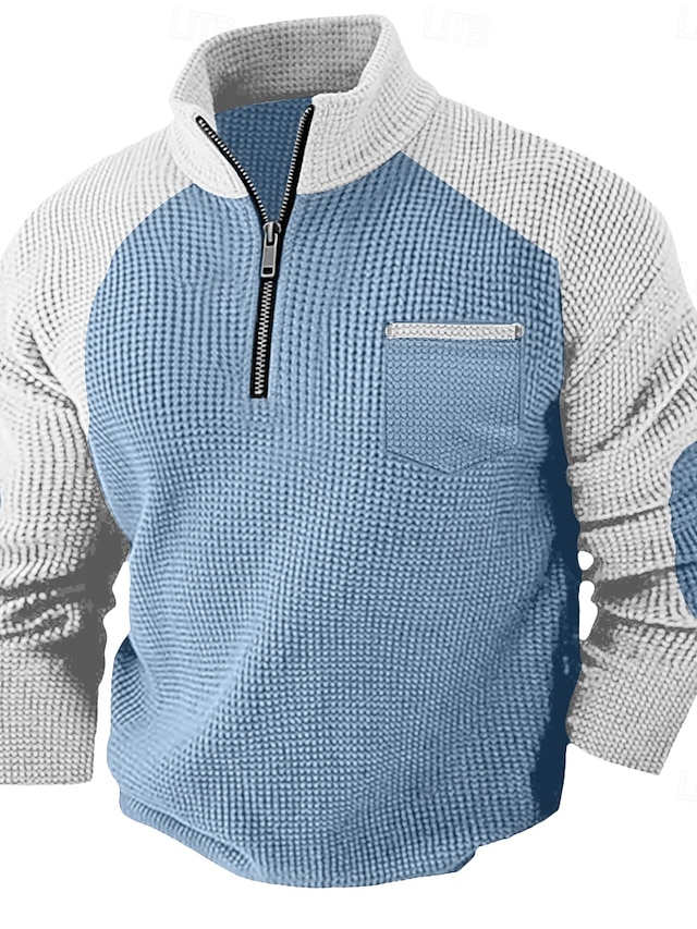 Men Waffle Tee Long Sleeve Quarter Zip Fall Spring & Fall Fall & Winter ...