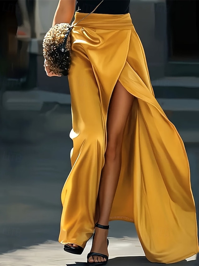 Women's Skirt Elegant Vintage Fashion Casual Maxi Mid Rise Skirts Plain ...