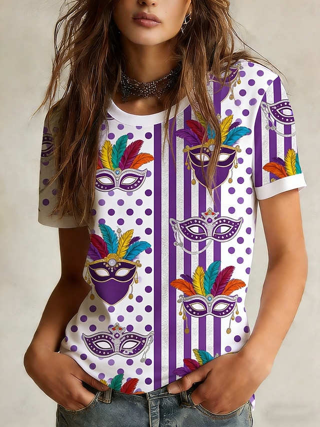 Carnival Mardi Gras Women's T Shirt Tee Top Graphic Striped Stylish ...