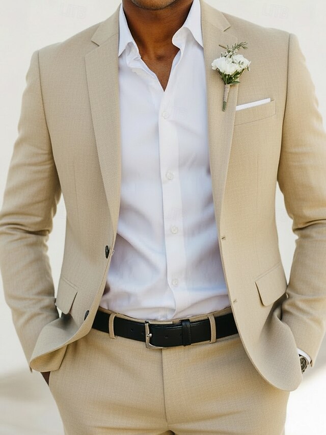 Men's Casual Wedding Linen Suits Notch Lapel Pink Sky Blue Fashion ...