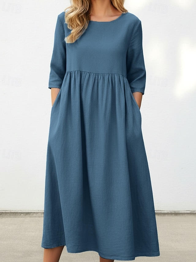 Femmes Robe Midi Robe en coton et lin Mode Moderne Quotidien Vacances ...