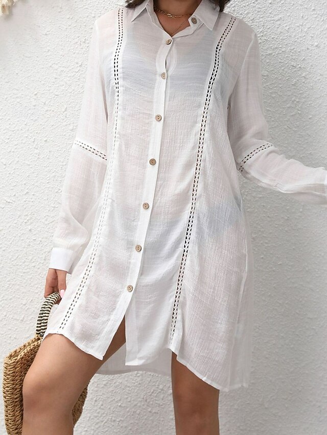 Women's Mini Dress White Dress Beach Dress Shirt Dress Cover Up Elegant ...