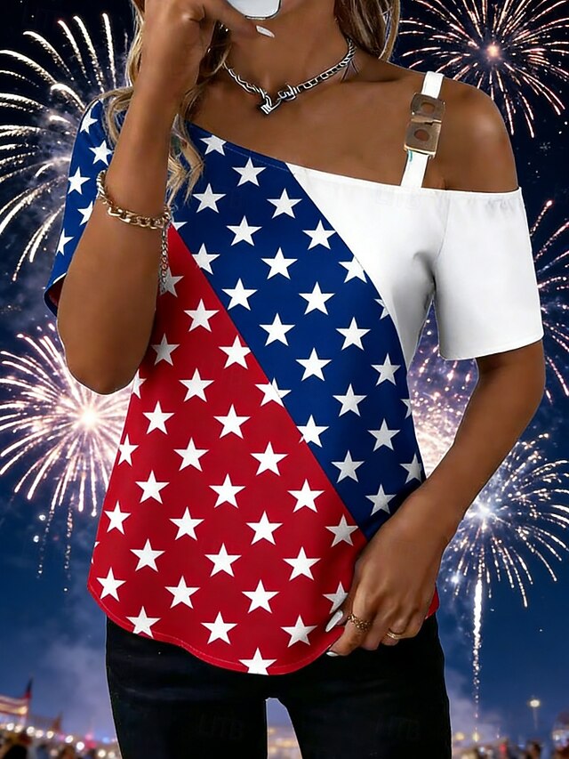 American Independence Day Women's T Shirt Tee Top Graphic Star Fashion ...