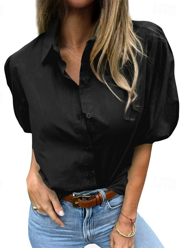 Women's Summer Tops Blouse Dressy Tops Solid Color Plain Elegant ...