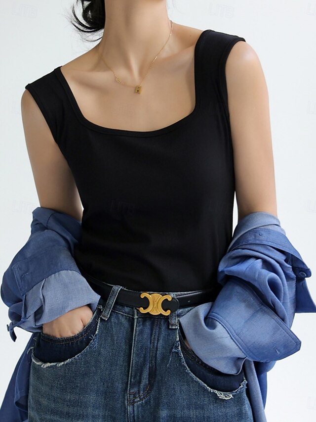 Women's Blouse Camisole Tank Top Plain Casual Sleeveless Square Neck ...