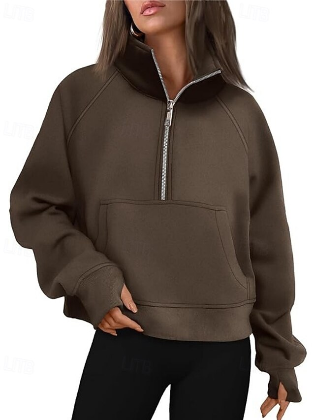 Women's Pullover Sweatshirts Zip Up Sweatshirts Plain Fashion Classic ...