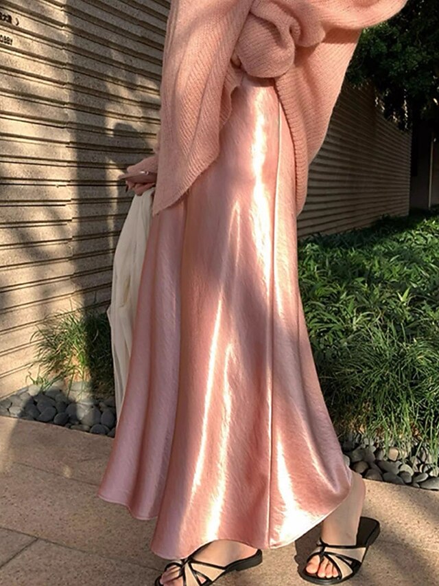 Women's Elegant Fashion Casual Maxi Mid Rise Skirts Plain Patchwork ...