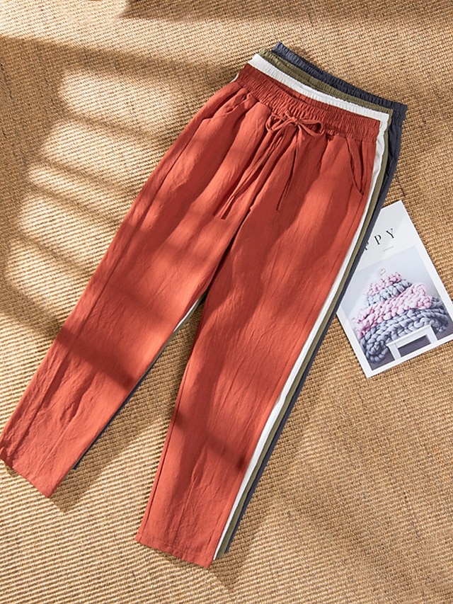 Women's Cotton Linen Pants Chinos Harem Pants Streetwear Basic Casual ...
