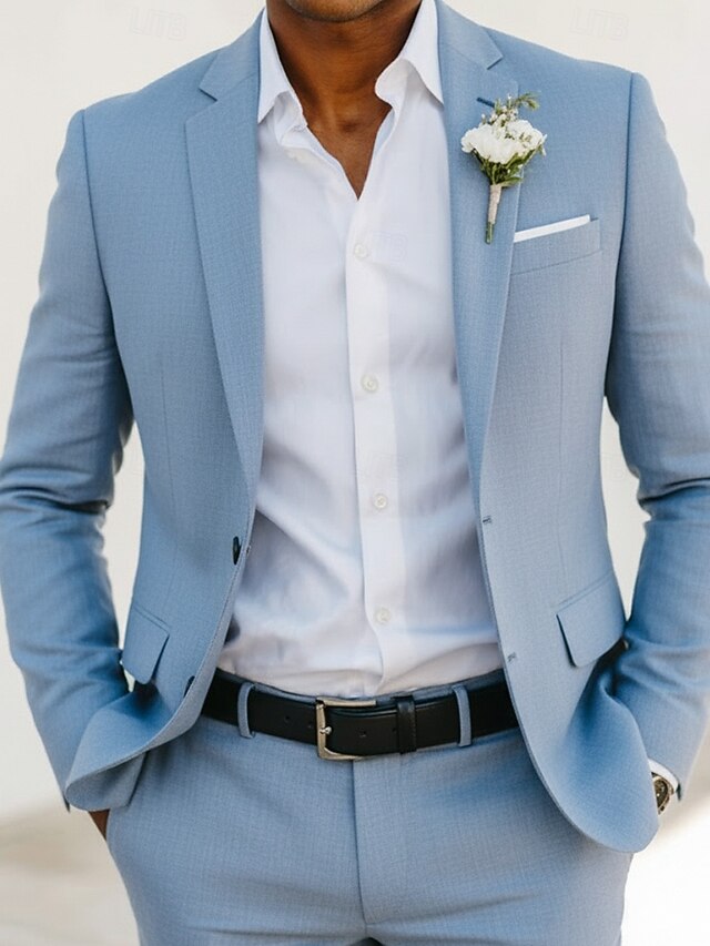 Men's Casual Wedding Linen Suits Notch Lapel Pink Sky Blue Fashion ...