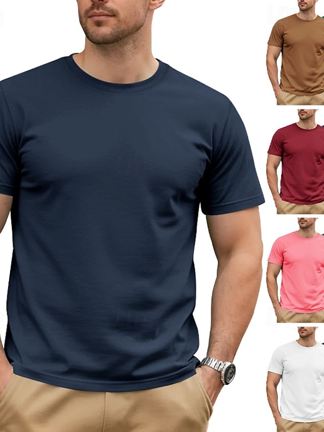 Men's 100% Cotton T Shirt Short Sleeves Crew Neck Summer Spring & Fall ...