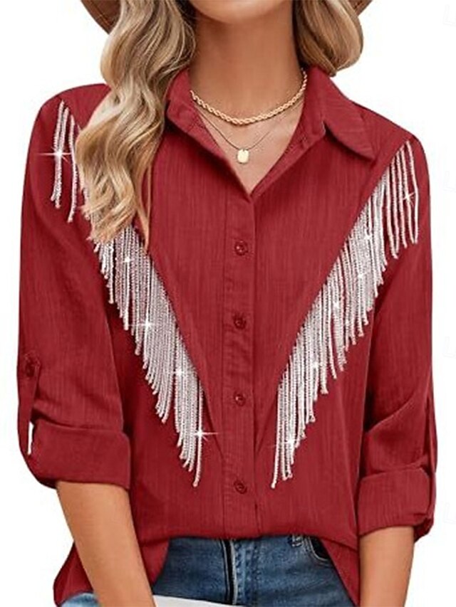 Women's Dress Shirt Button Up Shirt Blouse Glitter Buttons Rhinestone ...