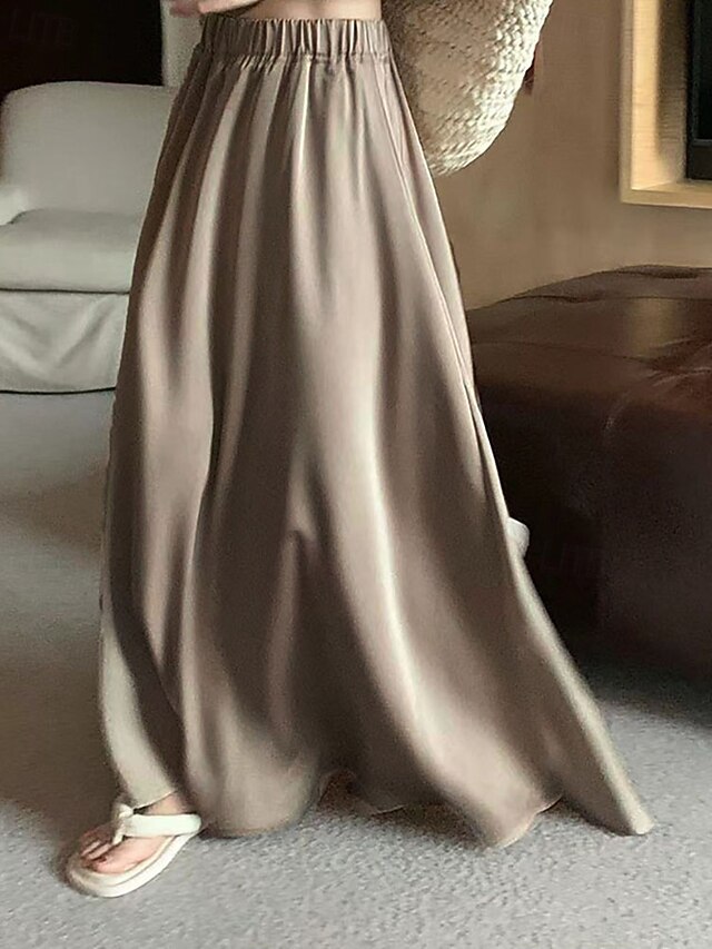 Women's Elegant Fashion Casual Maxi Mid Rise Skirts Plain Patchwork ...