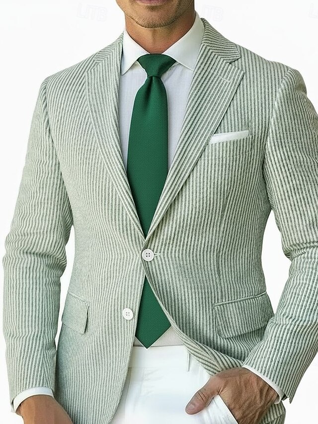 Men's Blazer Jacket Notch Collar St. Patrick's Day Striped Seersucker ...