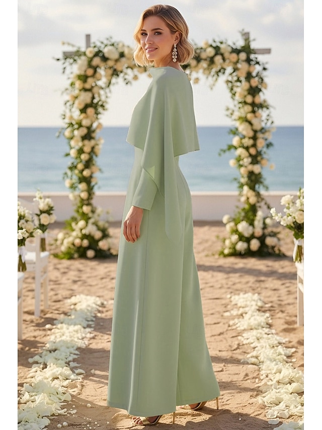 Jumpsuits Floor Length Wrap Dress Mother of the Bride Dress Long Sleeve ...