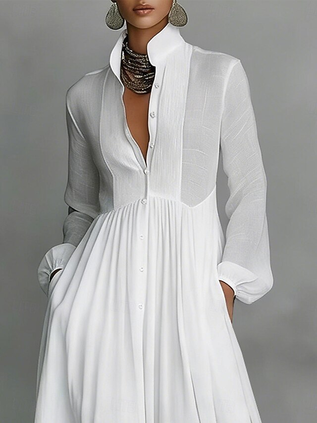 Women's Maxi Dress White Dress Graduation Dress Shirt Dress Elegant ...