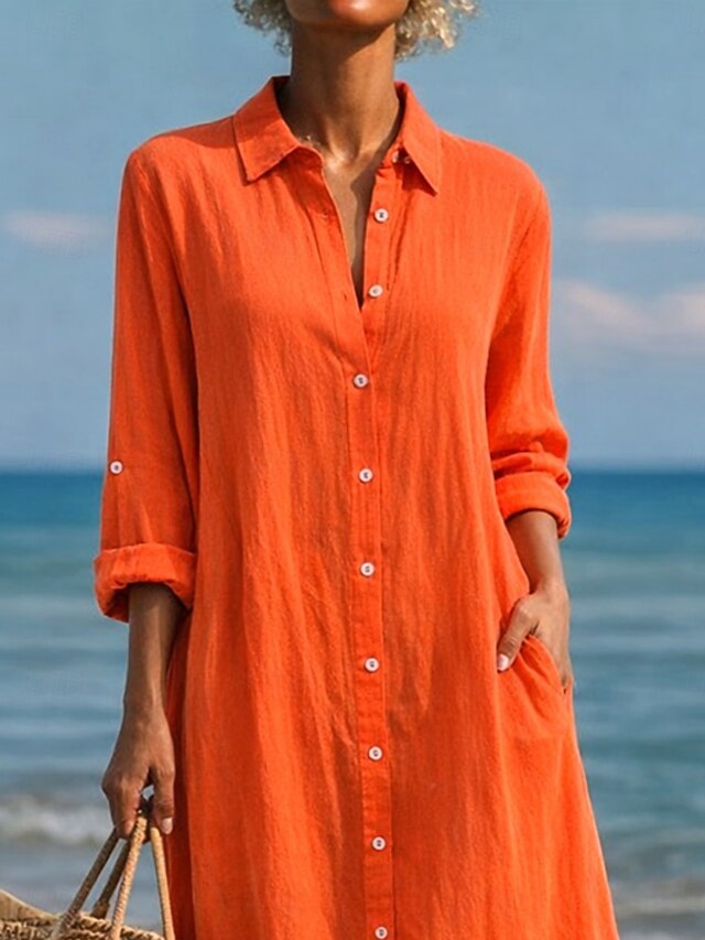 Women's Maxi Dress Shift Dress Casual Daily Loose Fit Plain Long Sleeve ...