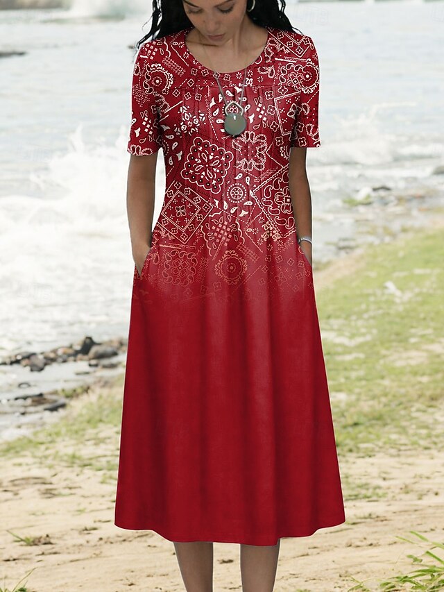 Women's Midi Dress T Shirt Dress Tee Dress A Line Dress Summer Dress ...