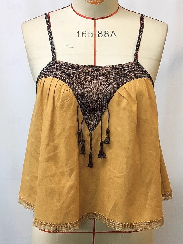 Women's Blouse Camisole Tank Top Sleeveless Shirt Color Block Bohemia ...