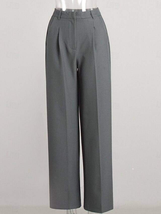 Women's Dress Pants Chinos Straight Elegant Fashion Basic Full Length ...