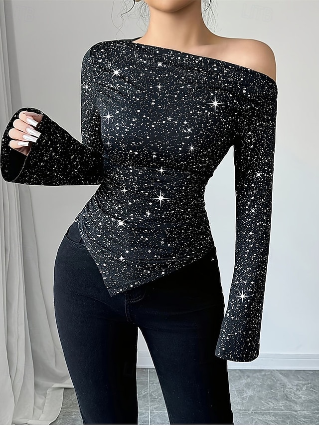 Femmes Chemisier Hauts Élégants Hauts moulants Hauts à paillettes Uni ...