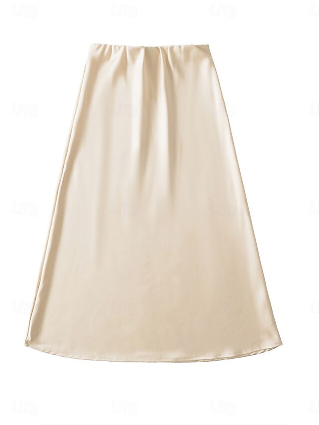 Women's Satin Skirts Elegant Vintage Fashion Casual Midi High Waist ...