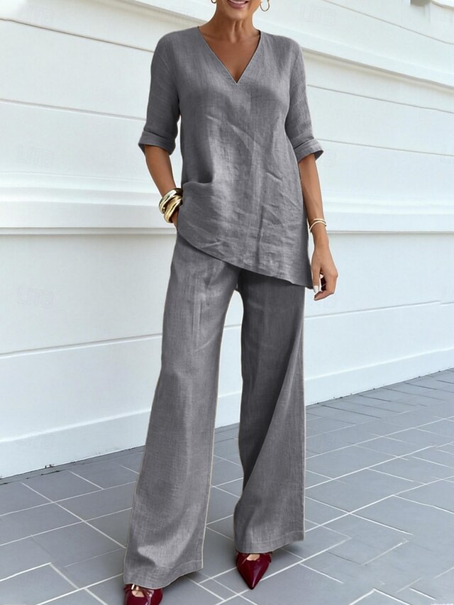 Women's Two Piece Sets Pants Sets Bolero Top Half Sleeve V Neck Plain ...