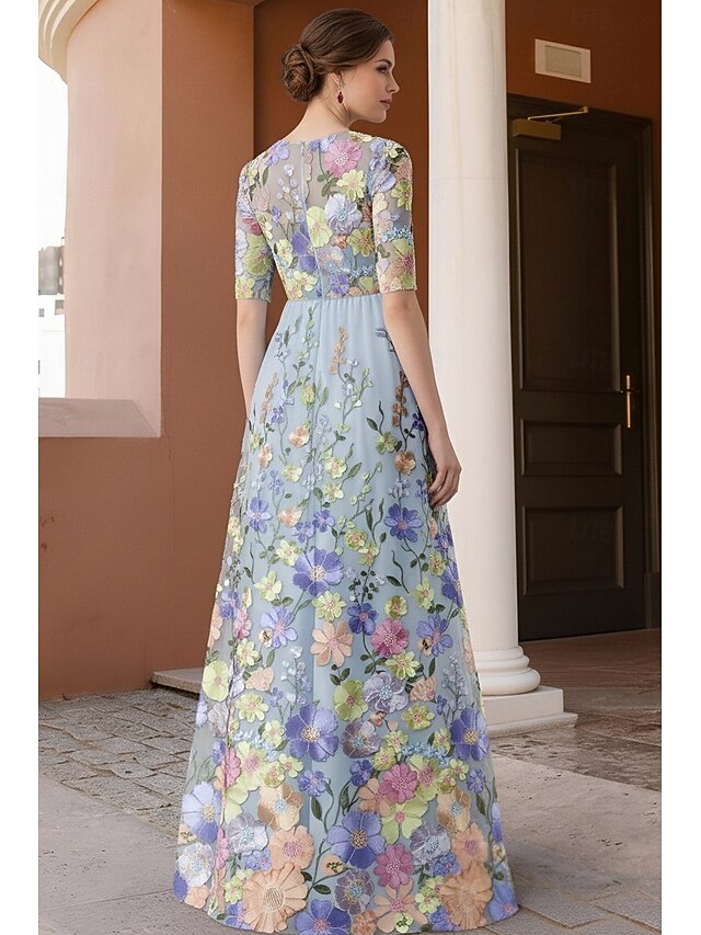A-Line Ankle Length Cocktail Dresses Elegant Vintage Floral Half Sleeve ...