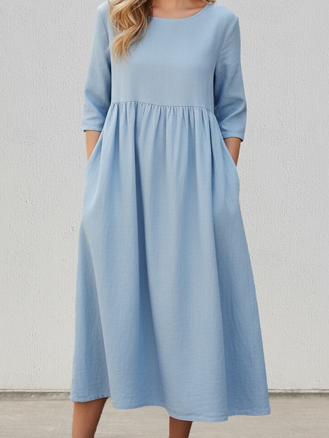 Femmes Robe Midi Robe en coton et lin Mode Moderne Quotidien Vacances ...