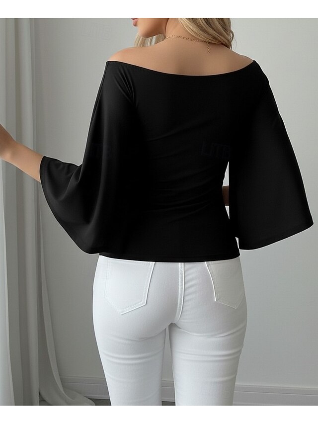 Women's T Shirt Solid Color Elegant Stylish Half Sleeve Bell Sleeves ...
