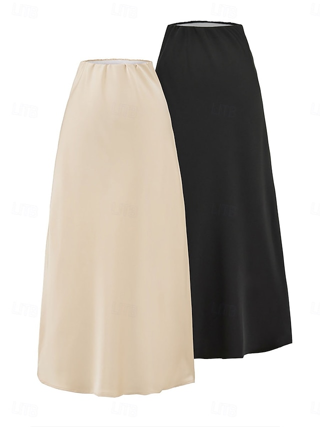 Women's Satin Skirts Elegant Vintage Fashion Casual Midi High Waist ...