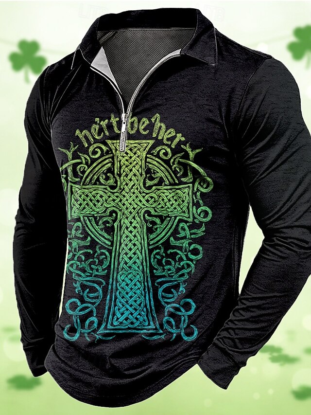 St Patrick's Day Men's Graphic Zip Polo Shirts Long Sleeve Polo Shirts ...