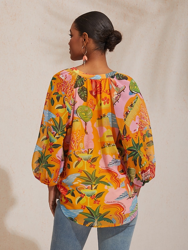 Vacation Beach Element Print Loose fit Chiffon Top 2026 - $72.99