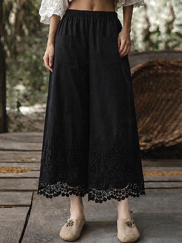 Women's Palazzo Pants Vacation Basic Full Length Mid Waist Solid Color ...