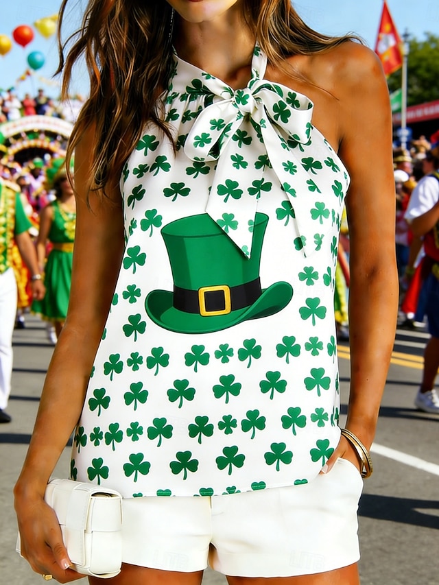 St. Patrick's Day Women's Satin Top Tank Top Sleeveless Shirt Tee Top ...