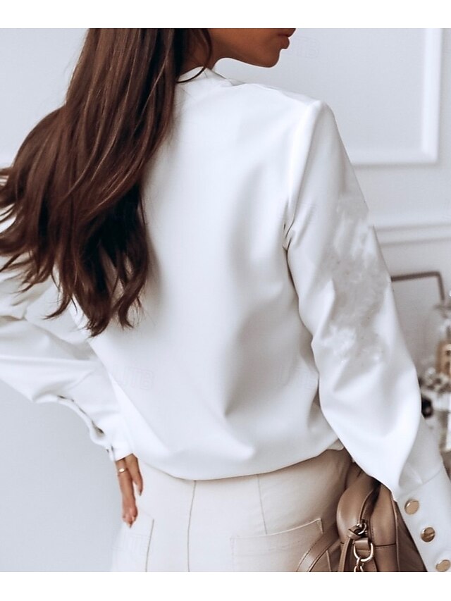 Women's Dress Shirt Solid Color Plain Elegant Stylish Classic Long ...