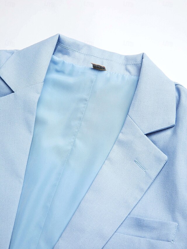 Men's Casual Beach Wedding Linen Suits Notch Lapel Sky Blue Sage Daily ...