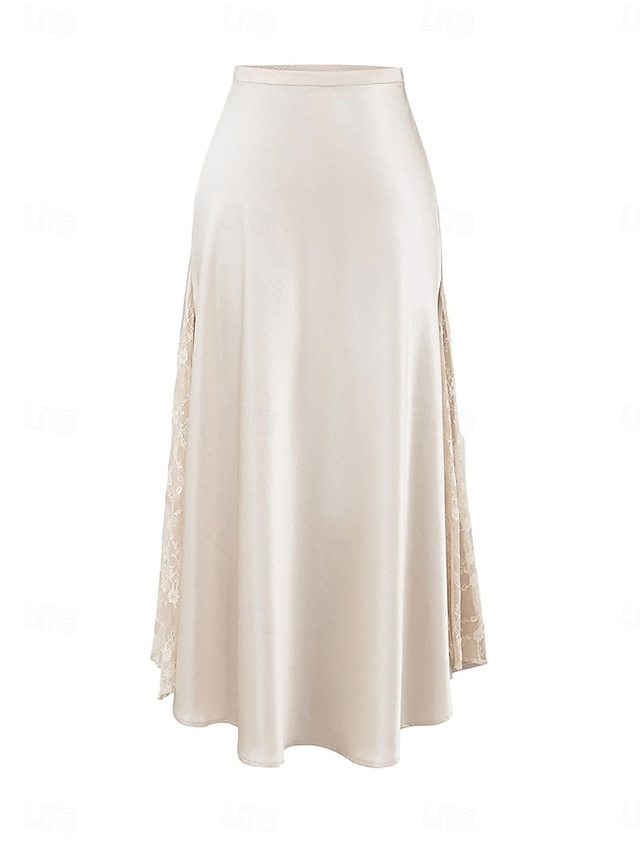 Women's Satin Skirts Elegant Vintage Fashion Casual Midi High Waist ...