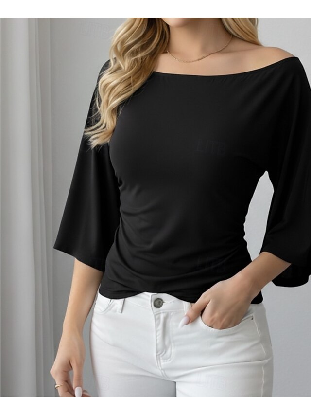 Women's T Shirt Solid Color Elegant Stylish Half Sleeve Bell Sleeves ...