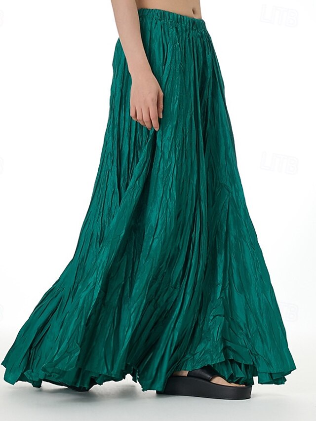 Women's Skirt Elegant Fashion Casual Maxi Mid Rise Skirts Plain Ruched ...