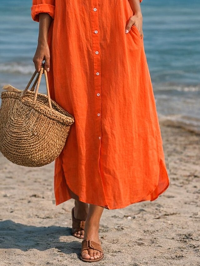 Women's Maxi Dress Shift Dress Casual Daily Loose Fit Plain Long Sleeve ...