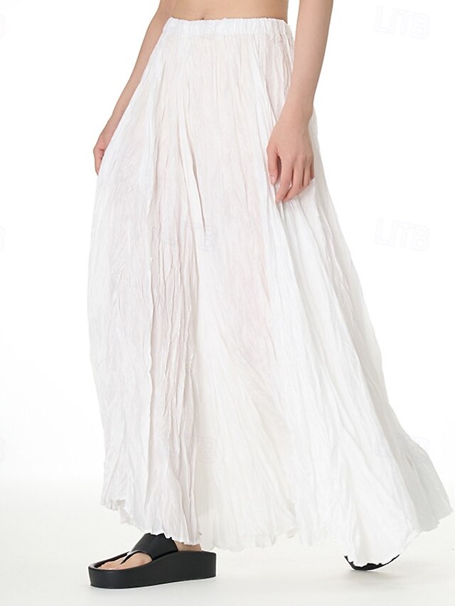Women's Skirt Elegant Fashion Casual Maxi Mid Rise Skirts Plain Ruched ...