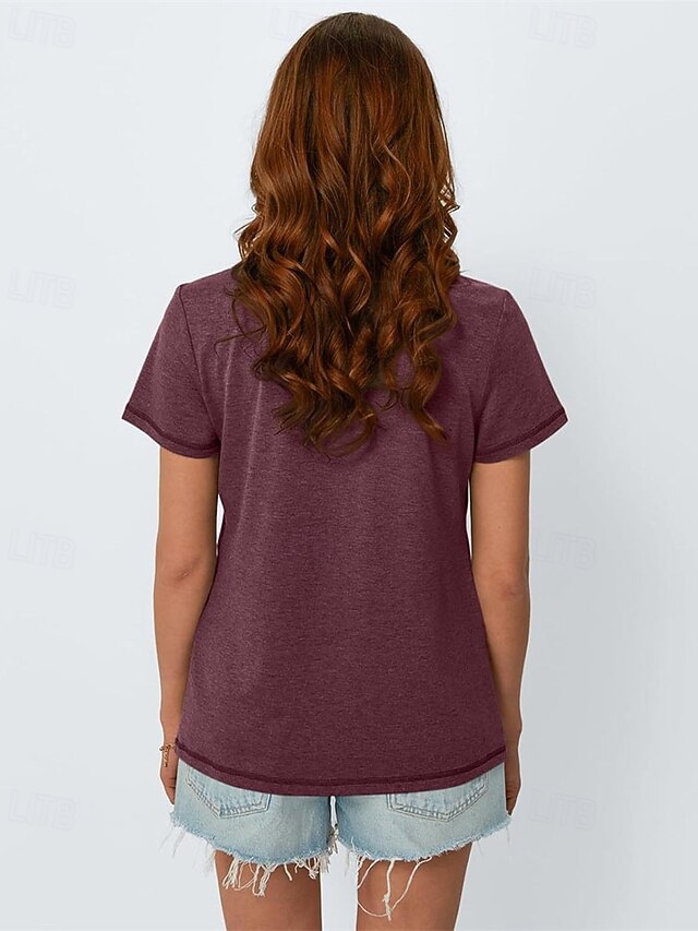 Women's T Shirt Summer Tops Solid Color Plain Elegant Vintage Fashion ...