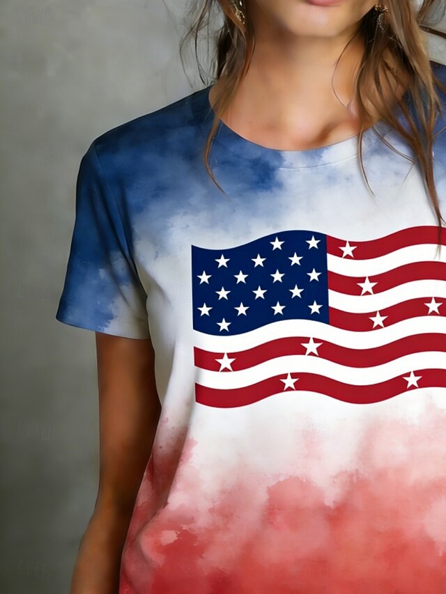 American Independence Day Women's T Shirt Tee Top Graphic American Flag ...