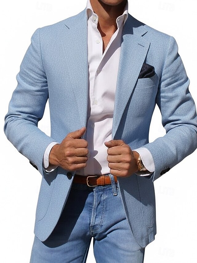 Men's Blazer Jacket Linen Blazer Notch Collar Lightweight Casual Solid ...