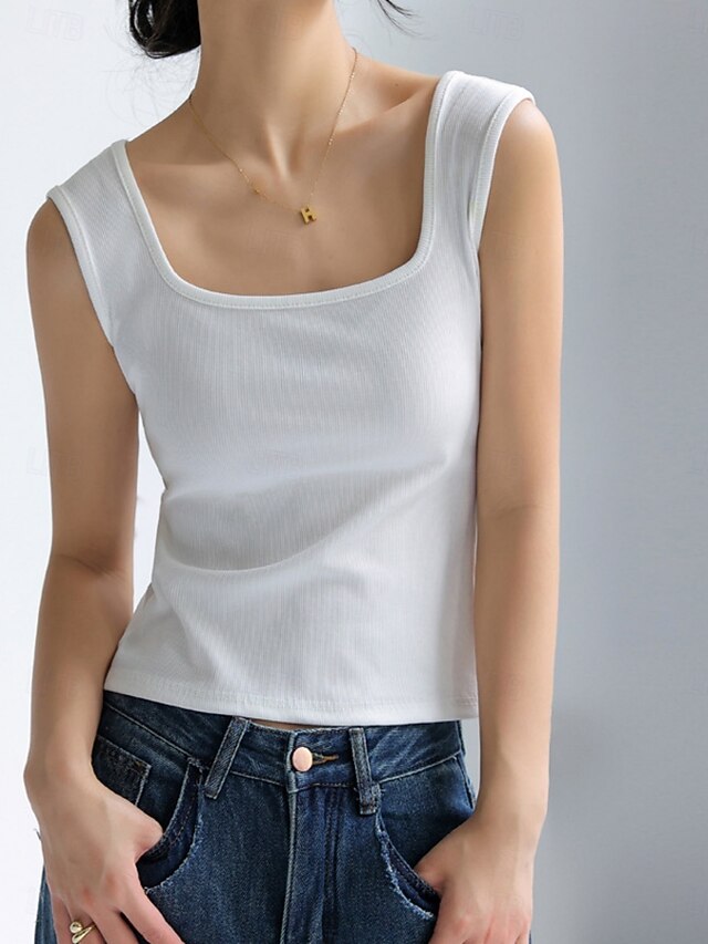 Women's Blouse Camisole Tank Top Plain Casual Sleeveless Square Neck ...